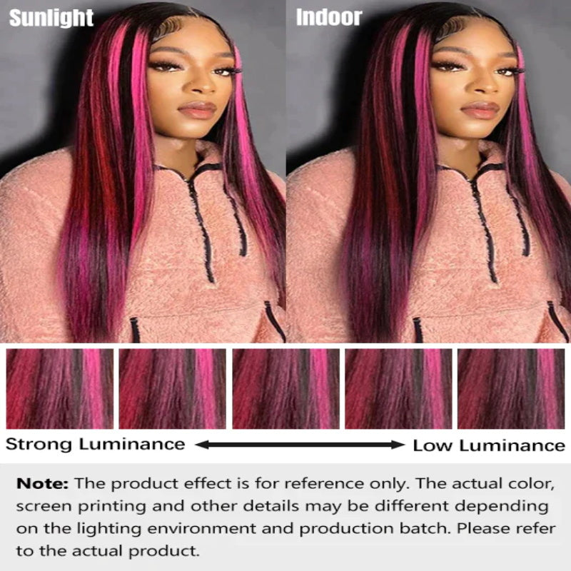 Long 32Inch Highlight Pink Straight 13x4 Lace Front Wig Pre-plucked St ...