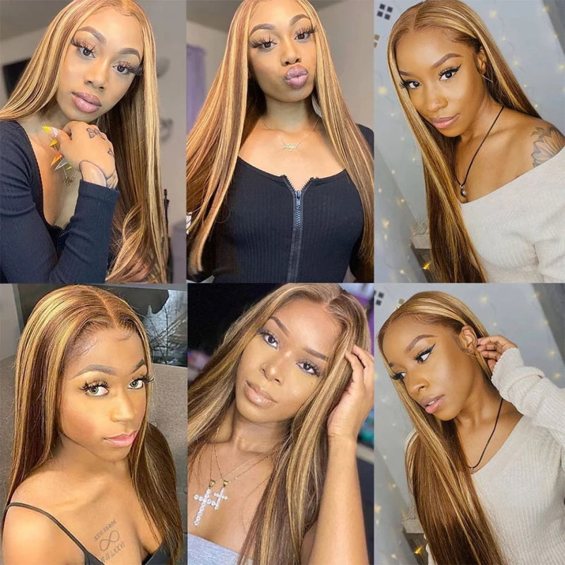 Piano Color 4/27 Wig Highlight 13×4 Lace Front Wig 200% Density Straig ...